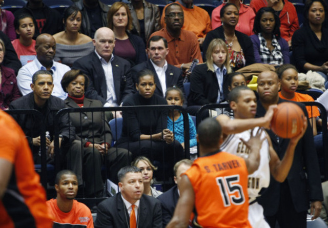 Obamas At Smith Center For G.W. Basketball Game | DCist